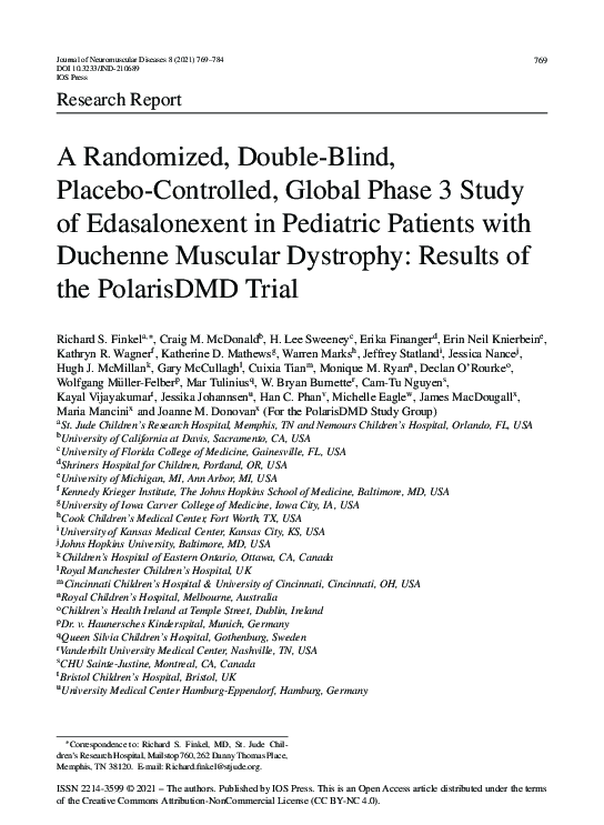 (PDF) A Randomized, Double-Blind, Placebo-Controlled, Global Phase 3 Study of Edasalonexent in ...