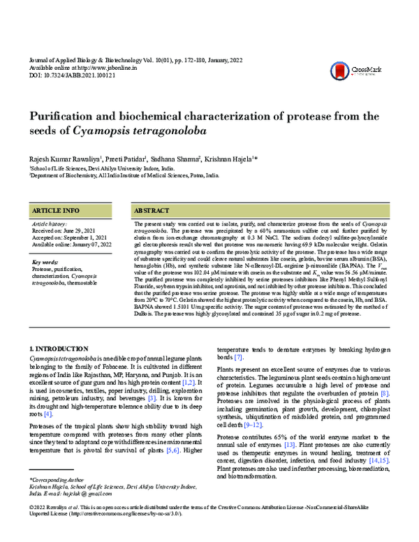 (PDF) Purification and biochemical characterization of protease from the seeds of Cyamopsis ...