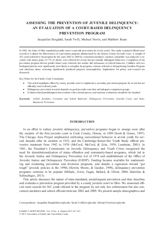 (PDF) Assessing the Prevention of Juvenile Delinquency: An Evaluation ...