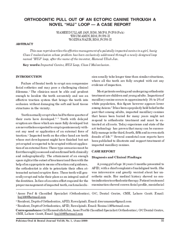 (PDF) Orthodontic Pull Out of an Ectopic Canine Through a Novel "Huj ...
