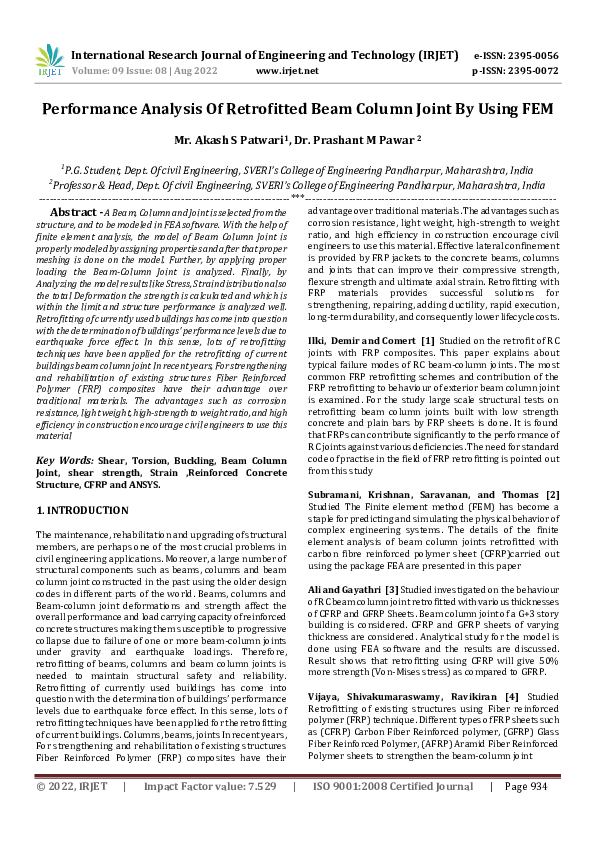 (PDF) Performance Analysis Of Retrofitted Beam Column Joint By Using FEM