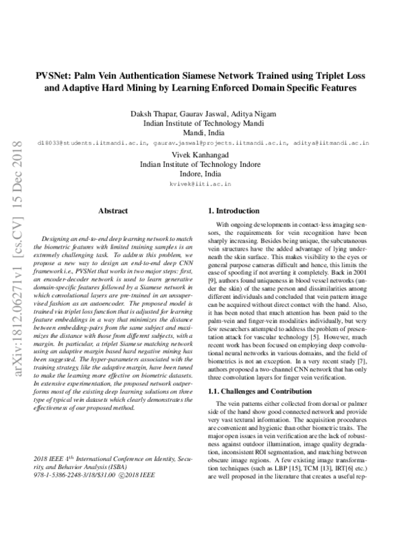 Pdf Pvsnet Palm Vein Authentication Siamese Network Trained Using Triplet Loss And Adaptive