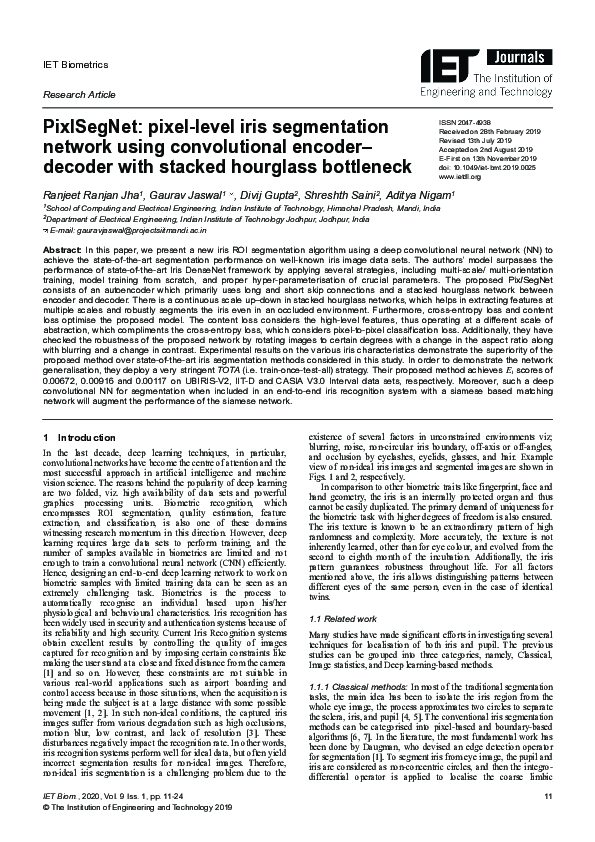 Pdf Pixisegnet Pixel‐level Iris Segmentation Network Using Convolutional Encoder Decoder With