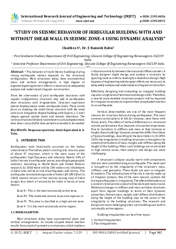 (PDF) "STUDY ON SEISMIC BEHAVIOR OF IRREGULAR BUILDING WITH AND WITHOUT ...