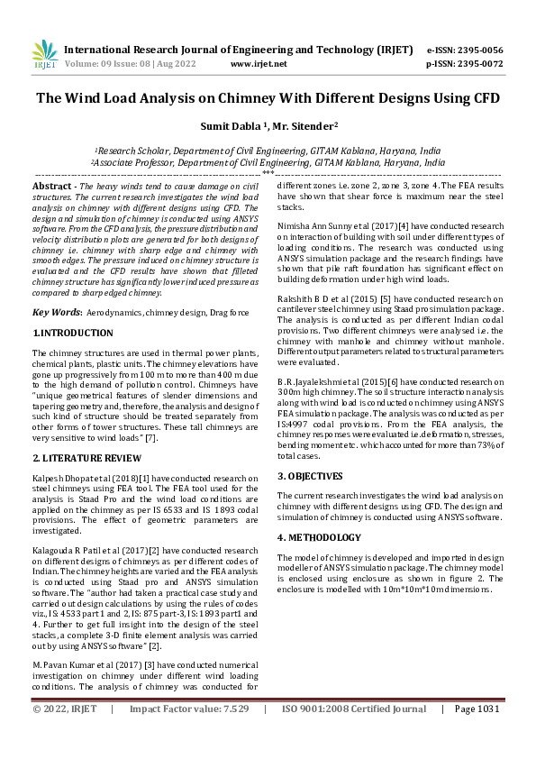 Pdf The Wind Load Analysis On Chimney With Different Designs Using Cfd