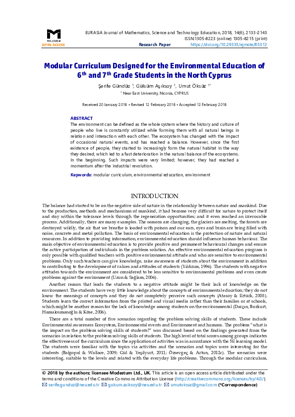 (PDF) Modular Curriculum Designed for the Environmental Education of ...
