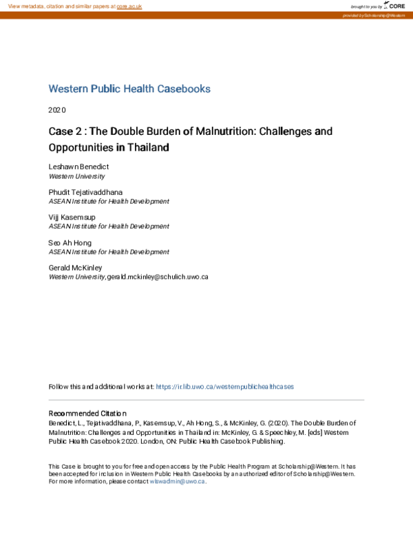 (PDF) Case 2 : The Double Burden of Malnutrition: Challenges and ...
