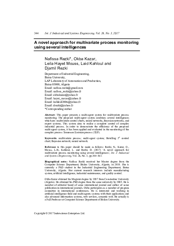 Pdf A Novel Approach For Multivariate Process Monitoring Using