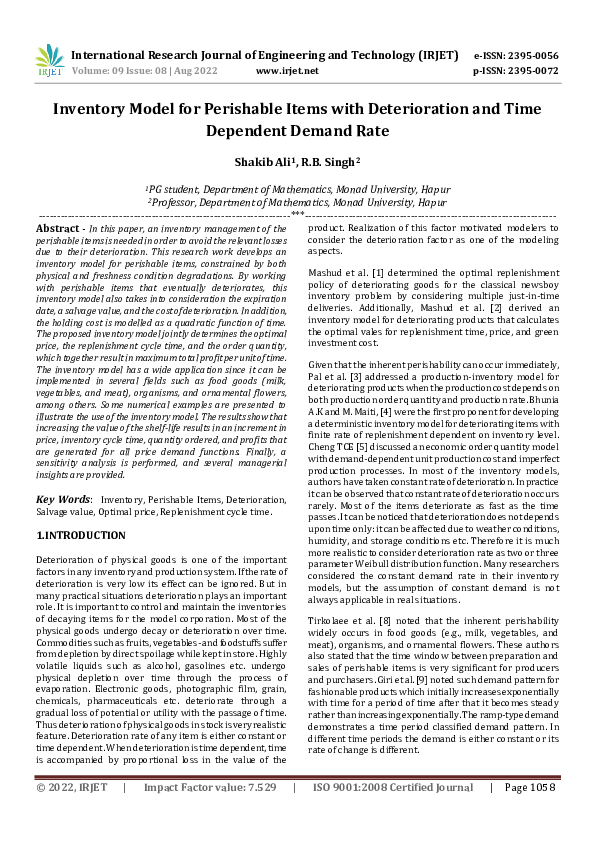 (PDF) Inventory Model for Perishable Items with Deterioration and Time ...