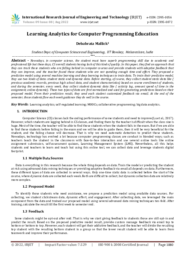 (PDF) Learning Analytics for Computer Programming Education