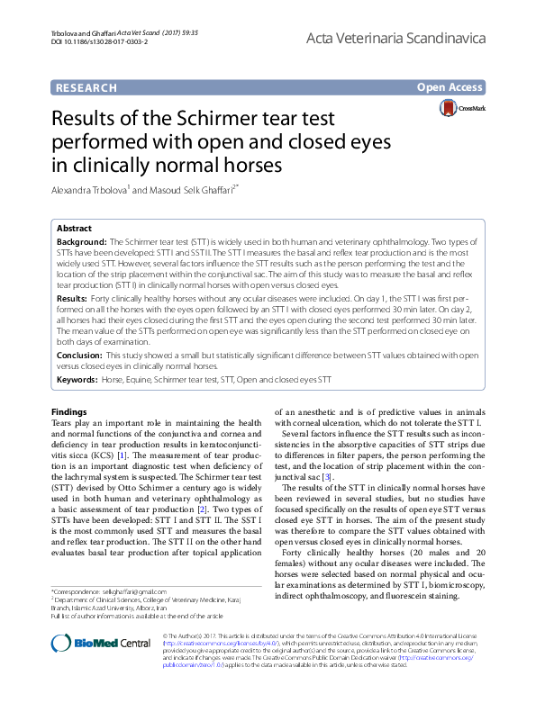 (PDF) Results of the Schirmer tear test performed with open and closed ...