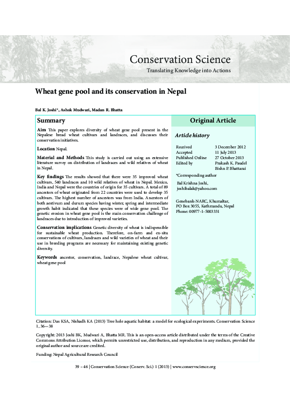 (PDF) Wheat gene pool and its conservation in Nepal