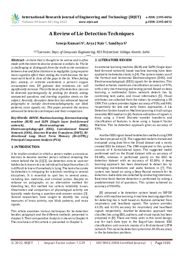 Pdf A Review Of Lie Detection Techniques