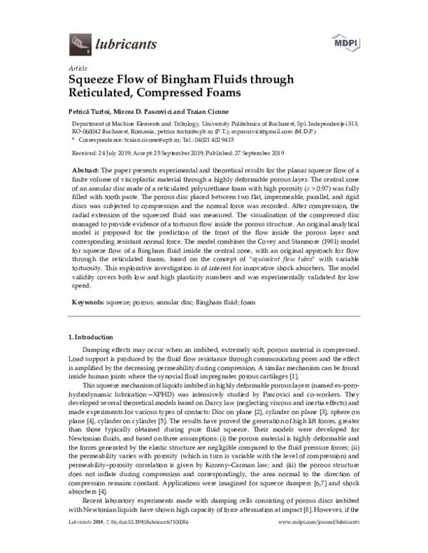 (PDF) Squeeze Flow of Bingham Fluids through Reticulated, Compressed Foams