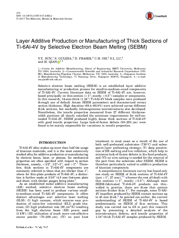 (PDF) Layer Additive Production or Manufacturing of Thick Sections of ...