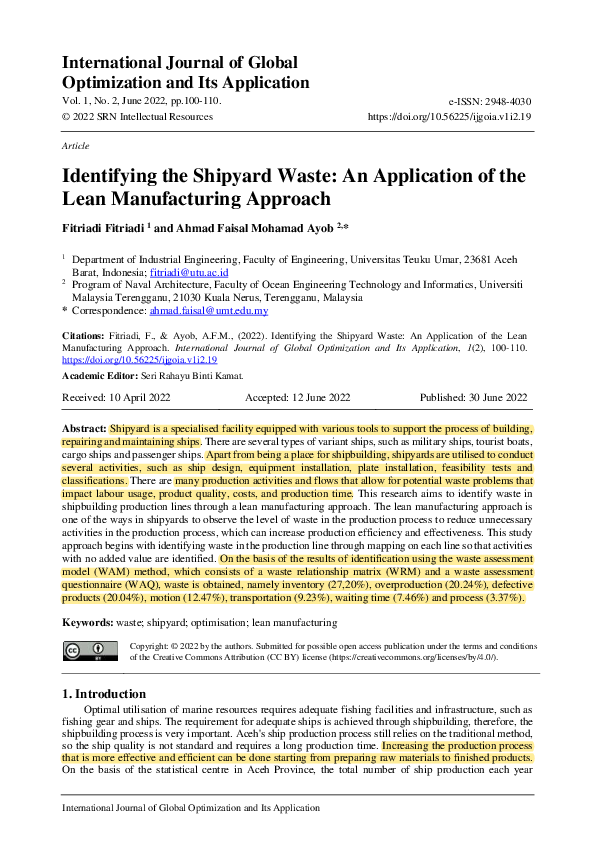 (PDF) Paper 1: Identifying the Shipyard Waste: An Application of the ...