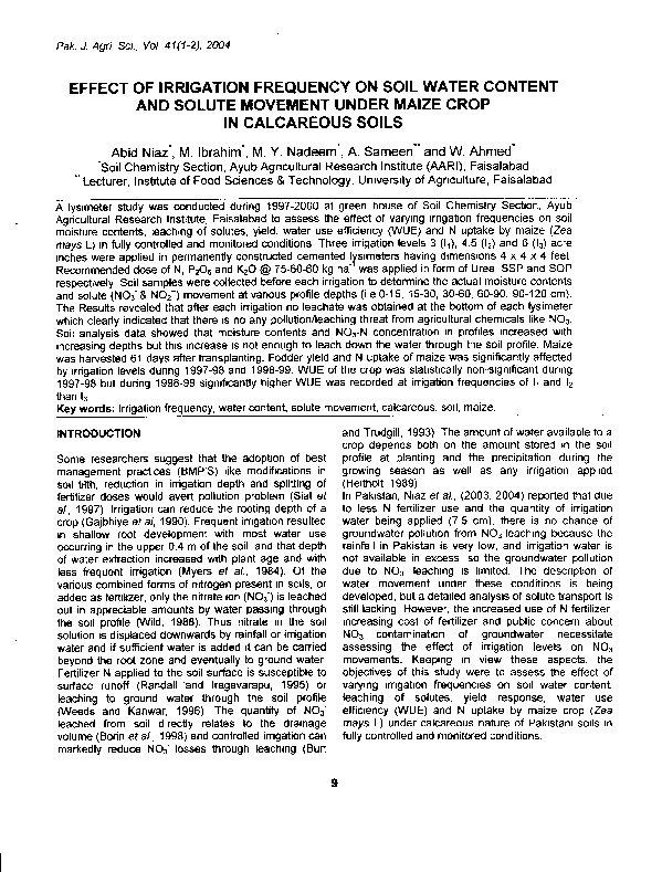 (PDF) Effect of irrigation frequency on soil water content and solute movement under maize crop ...