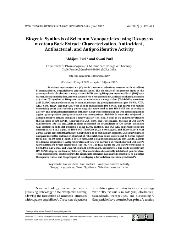 Pdf Biogenic Synthesis Of Selenium Nanoparticles Using Diospyros