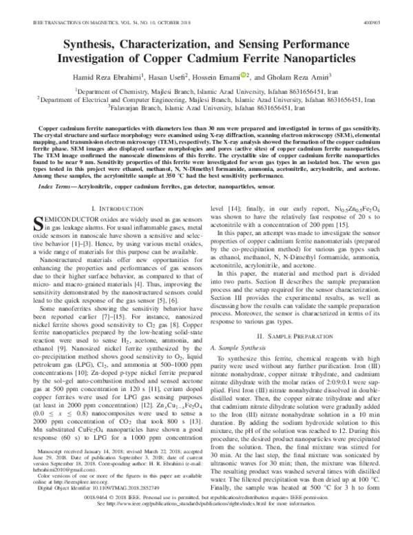 Pdf Synthesis Characterization And Sensing Performance Investigation Of Copper Cadmium