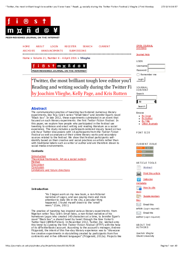 (PDF) Social Writing and Reading in the Twitter Fiction Festival