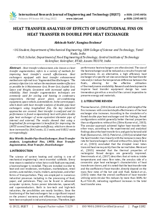 (PDF) HEAT TRANSFER ANALYSIS OF EFFECTS OF LONGITUDINAL FINS ON HEAT ...