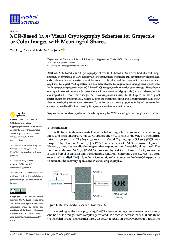 (PDF) XOR-Based (n, n) Visual Cryptography Schemes for Grayscale or Color Images with Meaningful ...
