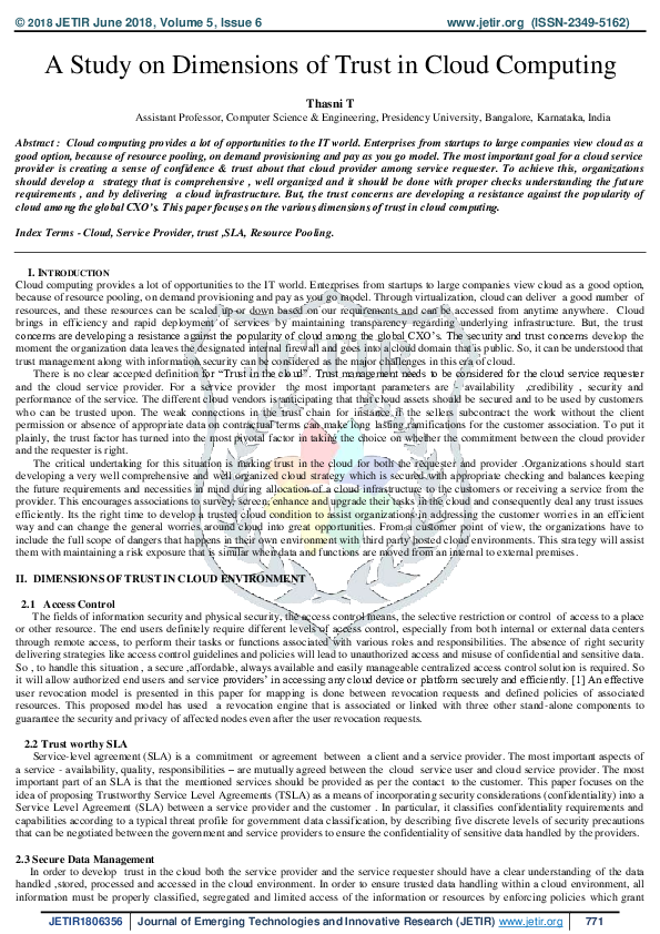 (PDF) A Study on Dimensions of Trust in Cloud Computing