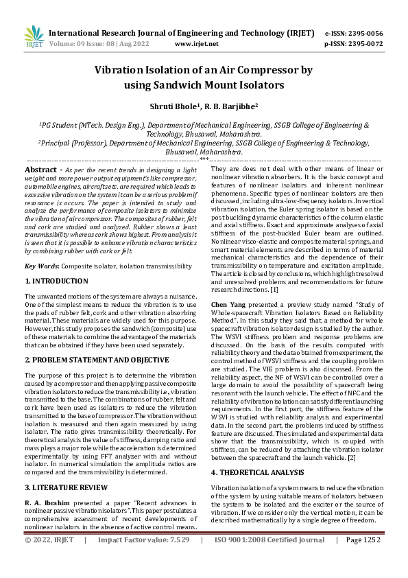 (PDF) Vibration Isolation of an Air Compressor by using Sandwich Mount ...
