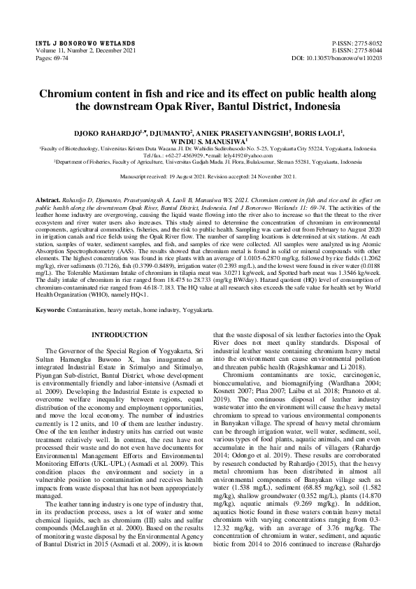(PDF) Chromium content in fish and rice and its effect on public health ...