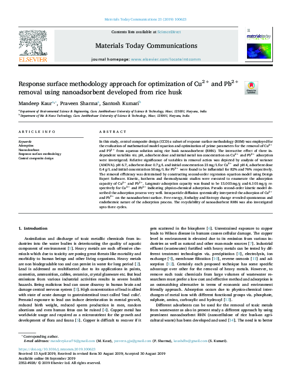 (PDF) Response surface methodology approach for optimization of biosorption process for removal ...