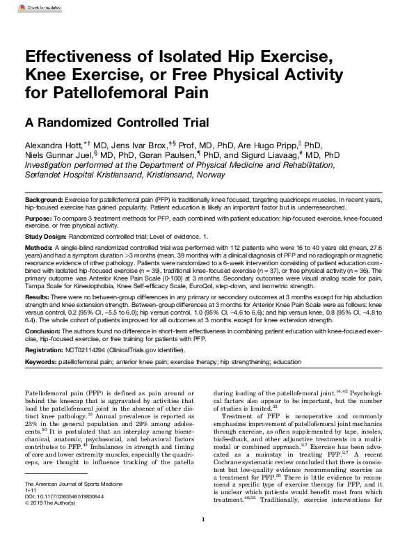 (PDF) Effectiveness of Isolated Hip Exercise, Knee Exercise, or Free Physical Activity for ...