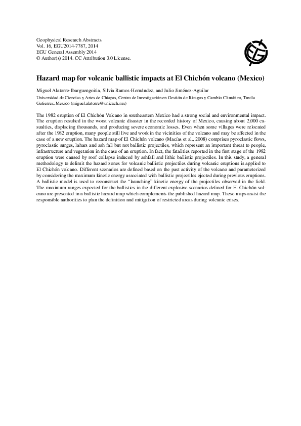 (PDF) Hazard map for volcanic ballistic impacts at El Chichón volcano ...