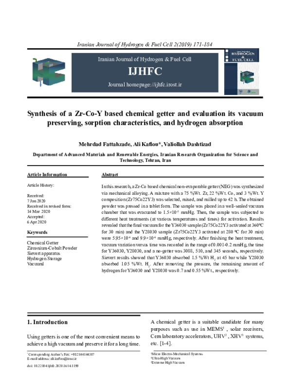 (PDF) Synthesis Zr-Co-Y based chemical getter and evaluation its vacuum ...