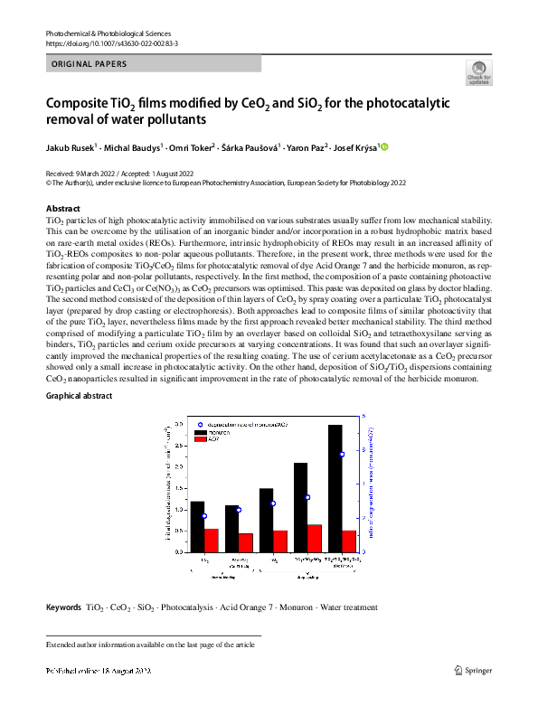 (PDF) Composite TiO2 films modified by CeO2 and SiO2 for the ...