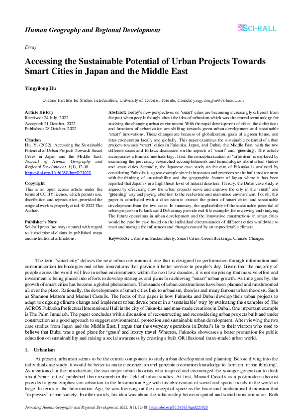 (PDF) Accessing the Sustainable Potential of Urban Projects Towards ...