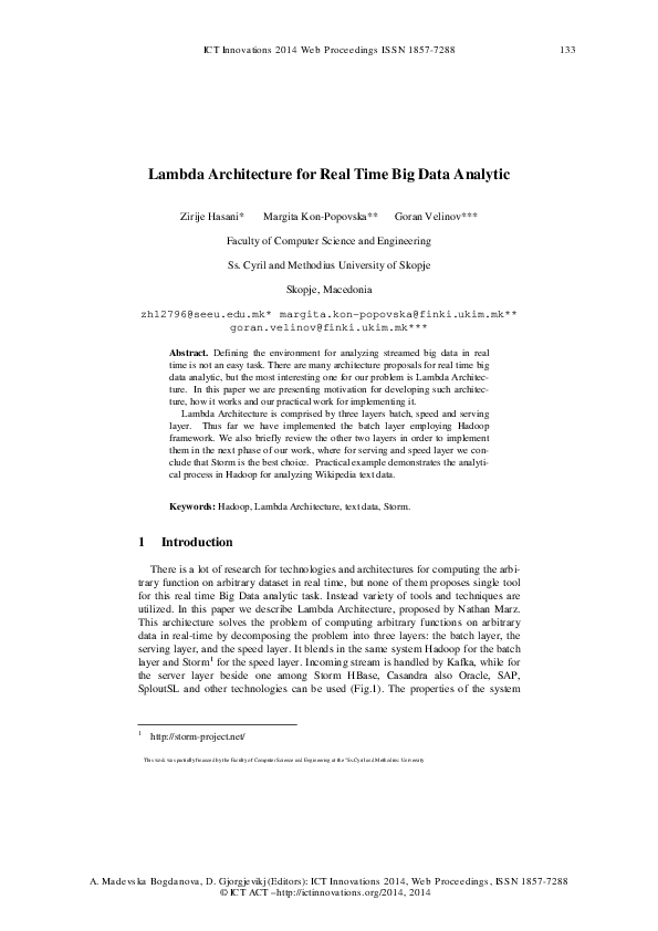 (PDF) Lambda Architecture for Real Time Big Data Analytic