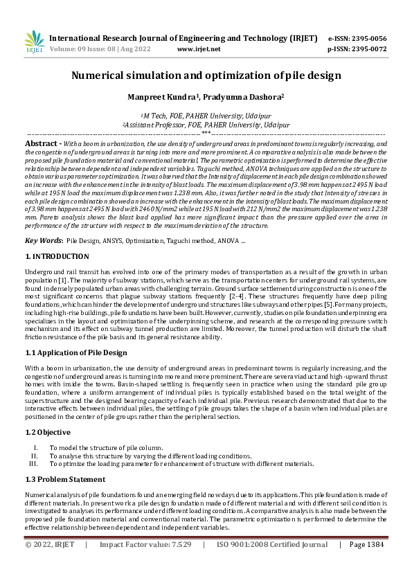 (PDF) Numerical simulation and optimization of pile design (PDF) Numerical simulation and optimization of pile design