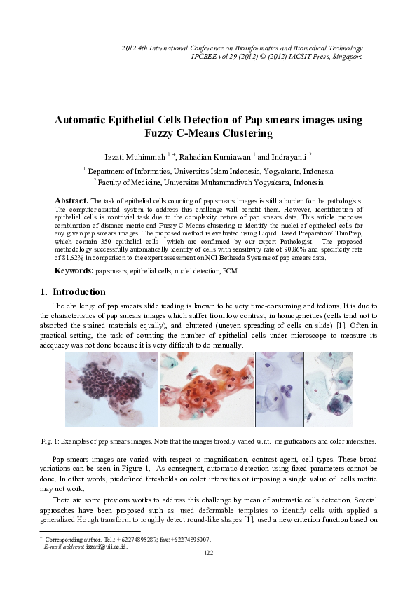 Pdf Automatic Epithelial Cells Detection Of Pap Smears Images Using Fuzzy C Means Clustering