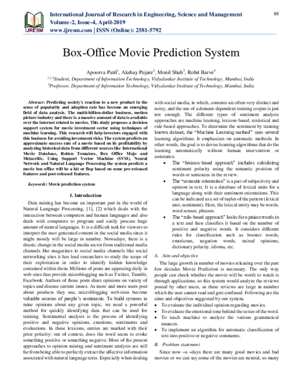 (PDF) Box-Office Movie Prediction System