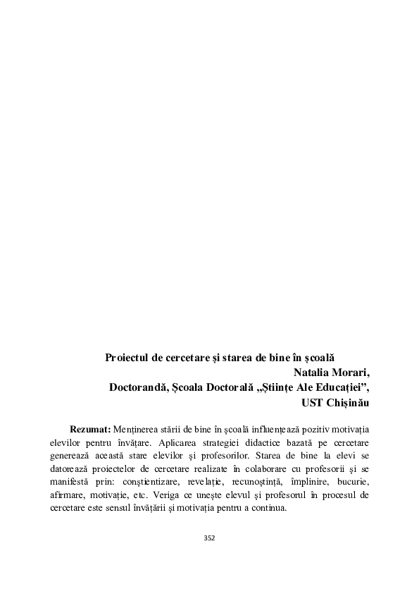 (PDF) Proiectul de cercetare și starea de bine în școală