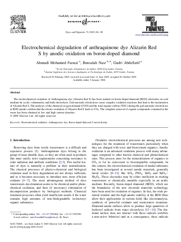 (PDF) Electrochemical Degradation of Anthraquinone Dye Alizarin Red ...