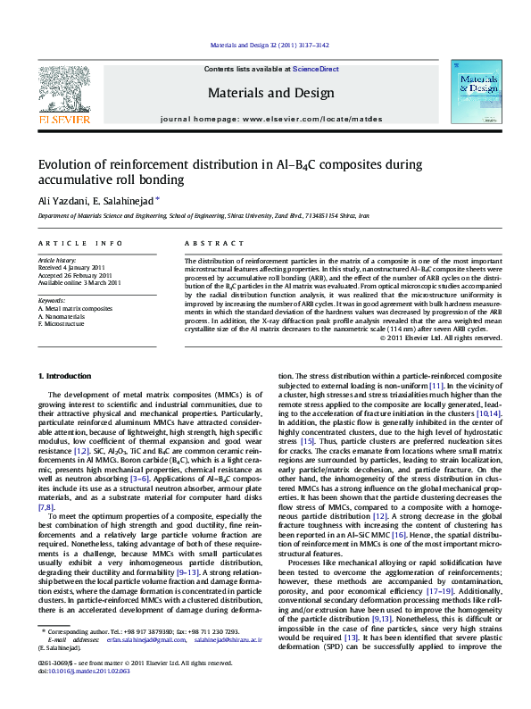 (PDF) Evolution of reinforcement distribution in Al–B4C composites ...