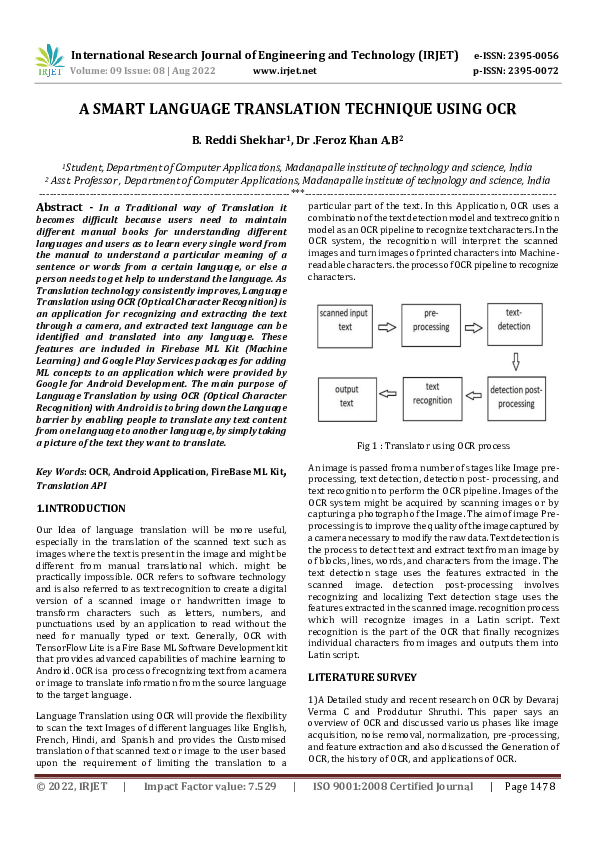 (PDF) A SMART LANGUAGE TRANSLATION TECHNIQUE USING OCR