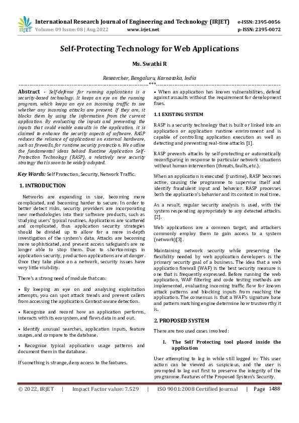 (PDF) Self-Protecting Technology for Web Applications