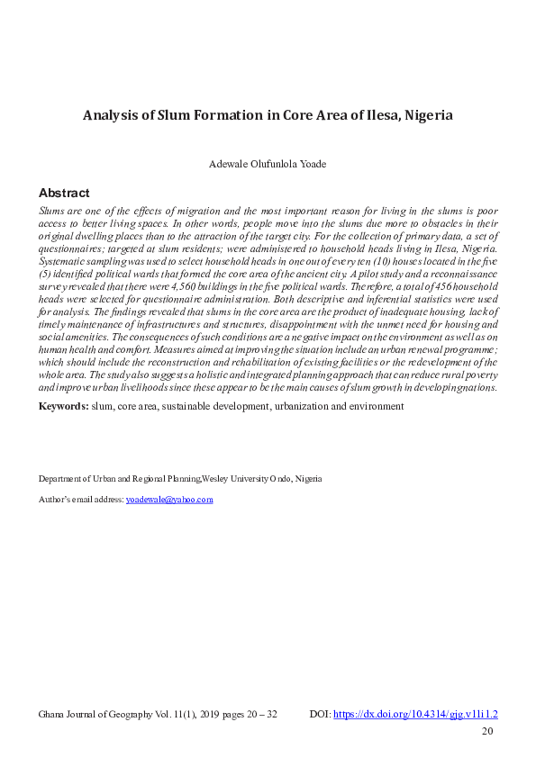 (PDF) Analysis of Slum Formation in Core Area of Ilesa, Nigeria