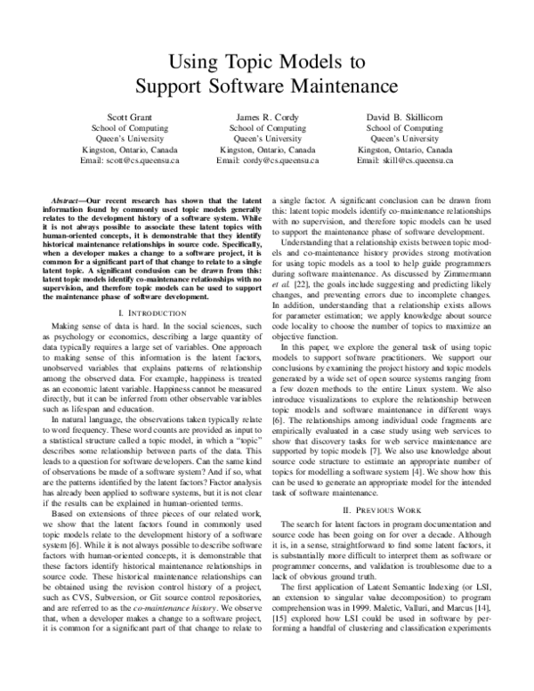 (PDF) Using Topic Models to Support Software Maintenance