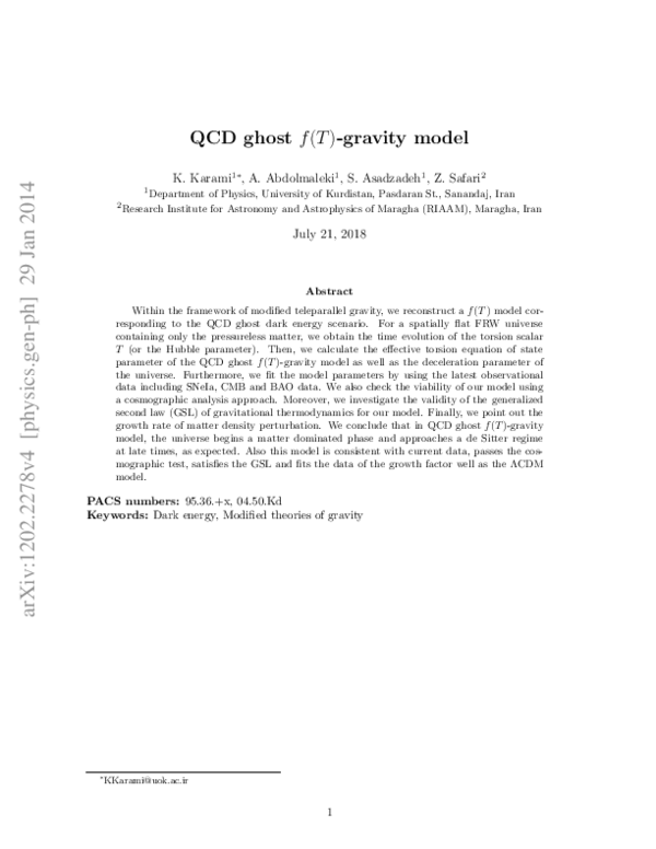 Pdf Qcd Ghost F T Gravity Model
