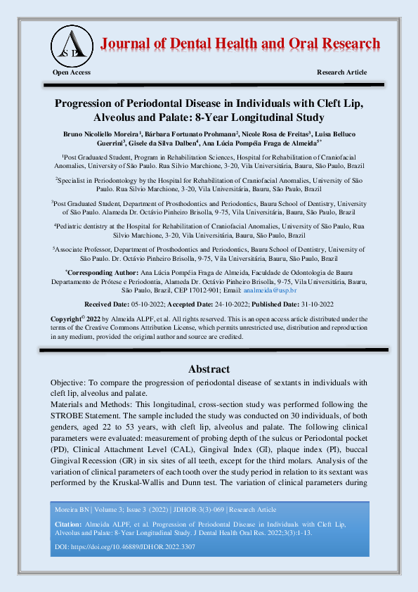 (PDF) Progression of Periodontal Disease in Individuals with Cleft Lip, Alveolus and Palate: 8 ...