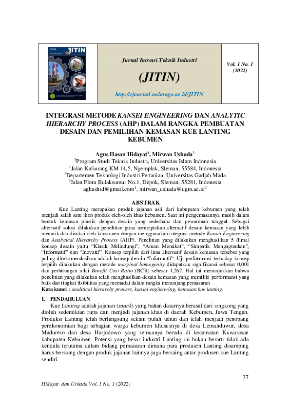 (PDF) Integrasi Metode Kansei Engineering Dan Analytic Hierarchy ...