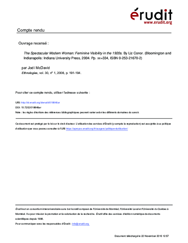 (PDF) The Spectacular Modern Woman: Feminine Visibility in the 1920s ...